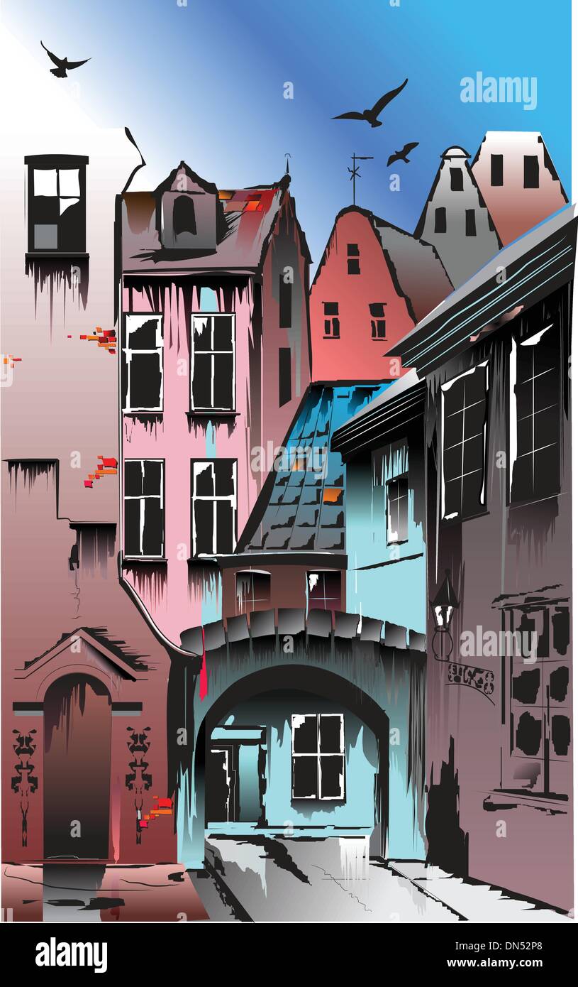 Old medieval street town Stock Vector Images - Alamy