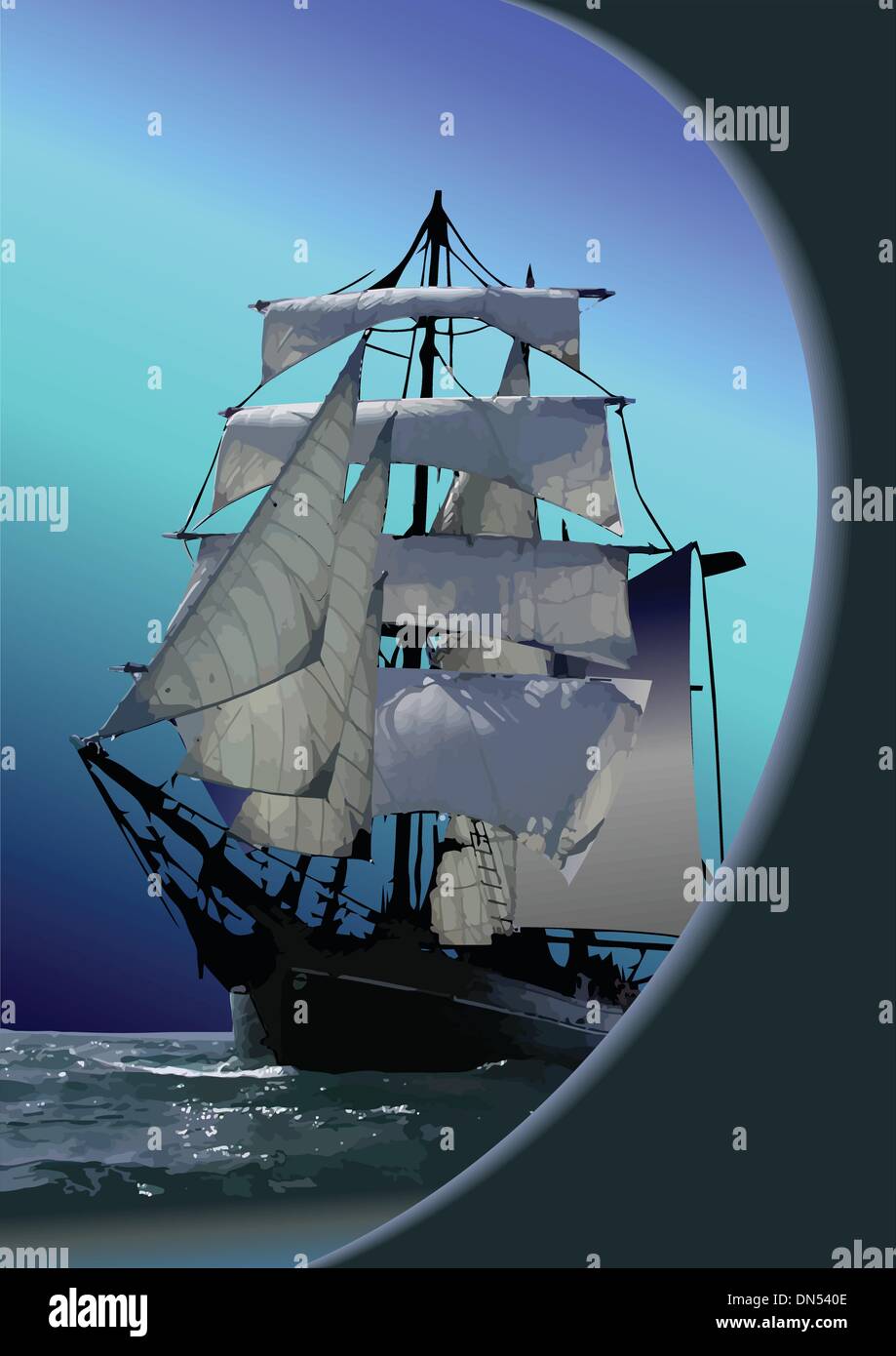 Marine background with sail ship. Vector illustration Stock Vector ...