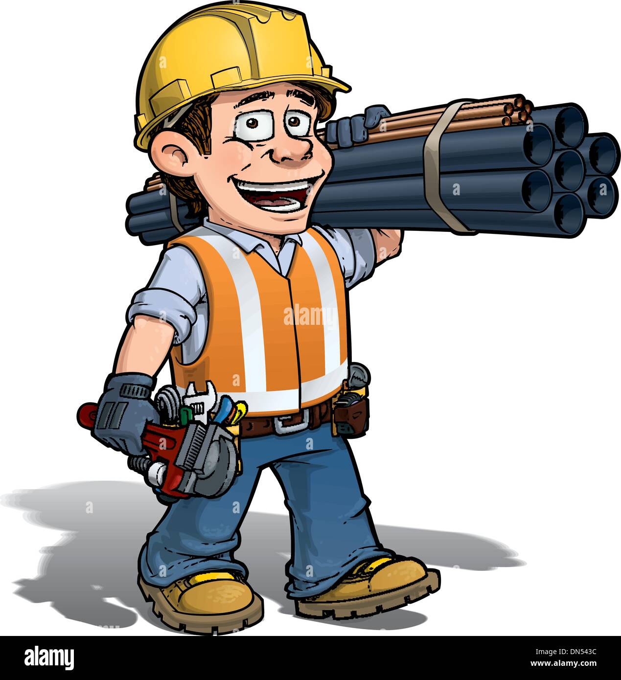 Construction worker carrying pipes Stock Vector Images - Alamy