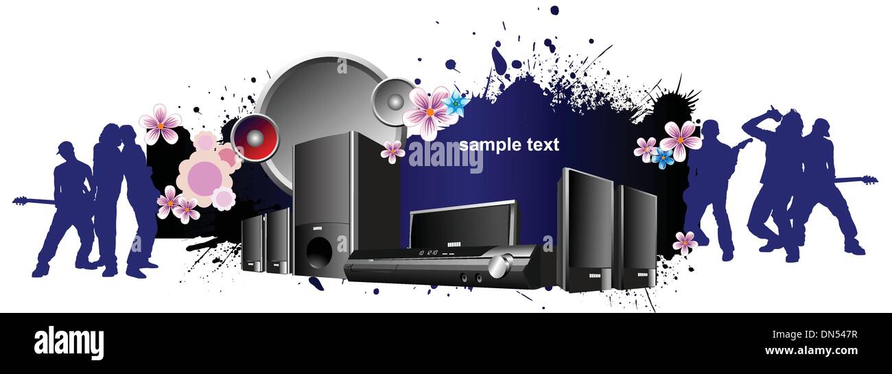 Musical banner with Audio digital recorder set. Vector illustrat Stock ...