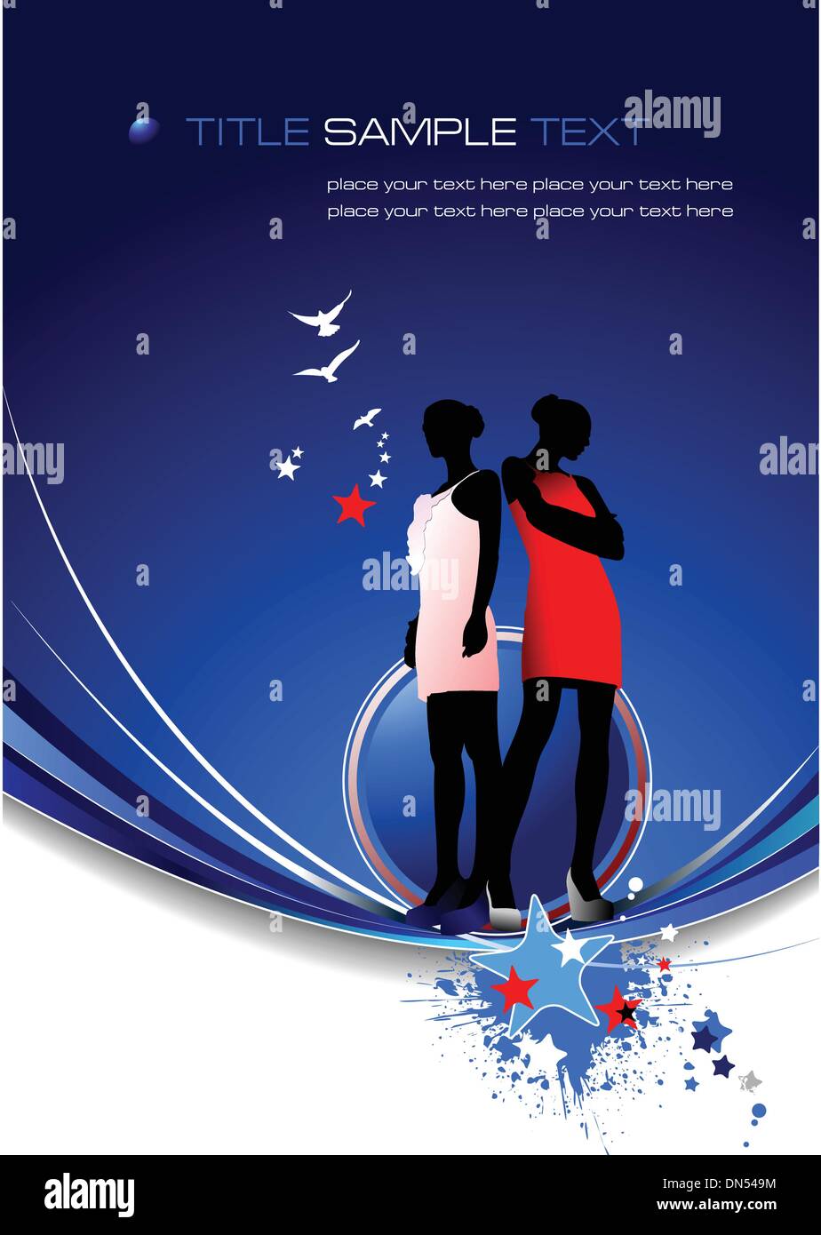 Blue abstract background with girls image. Vector illustration Stock ...