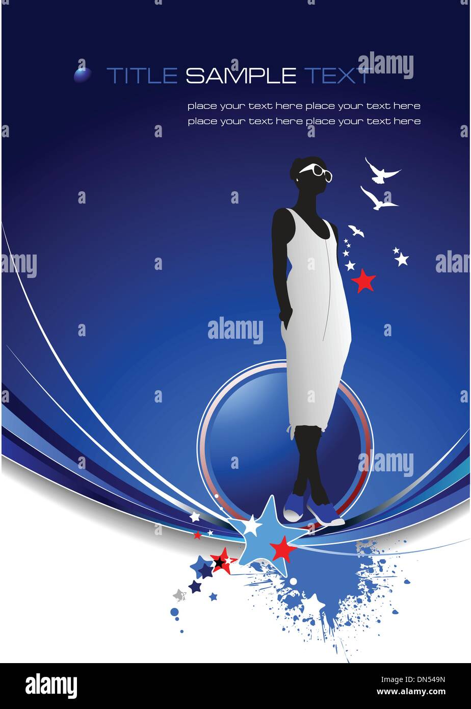 Blue abstract background with girl image. Vector illustration Stock ...