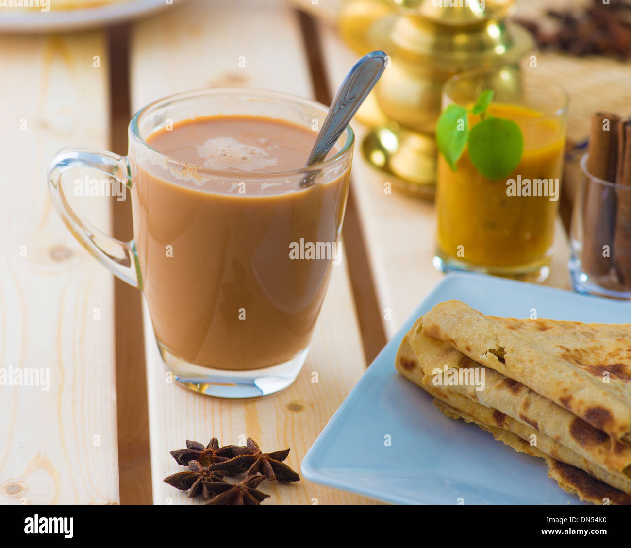roti canai and teh tarik, very famous drink and food in malaysia Stock ...
