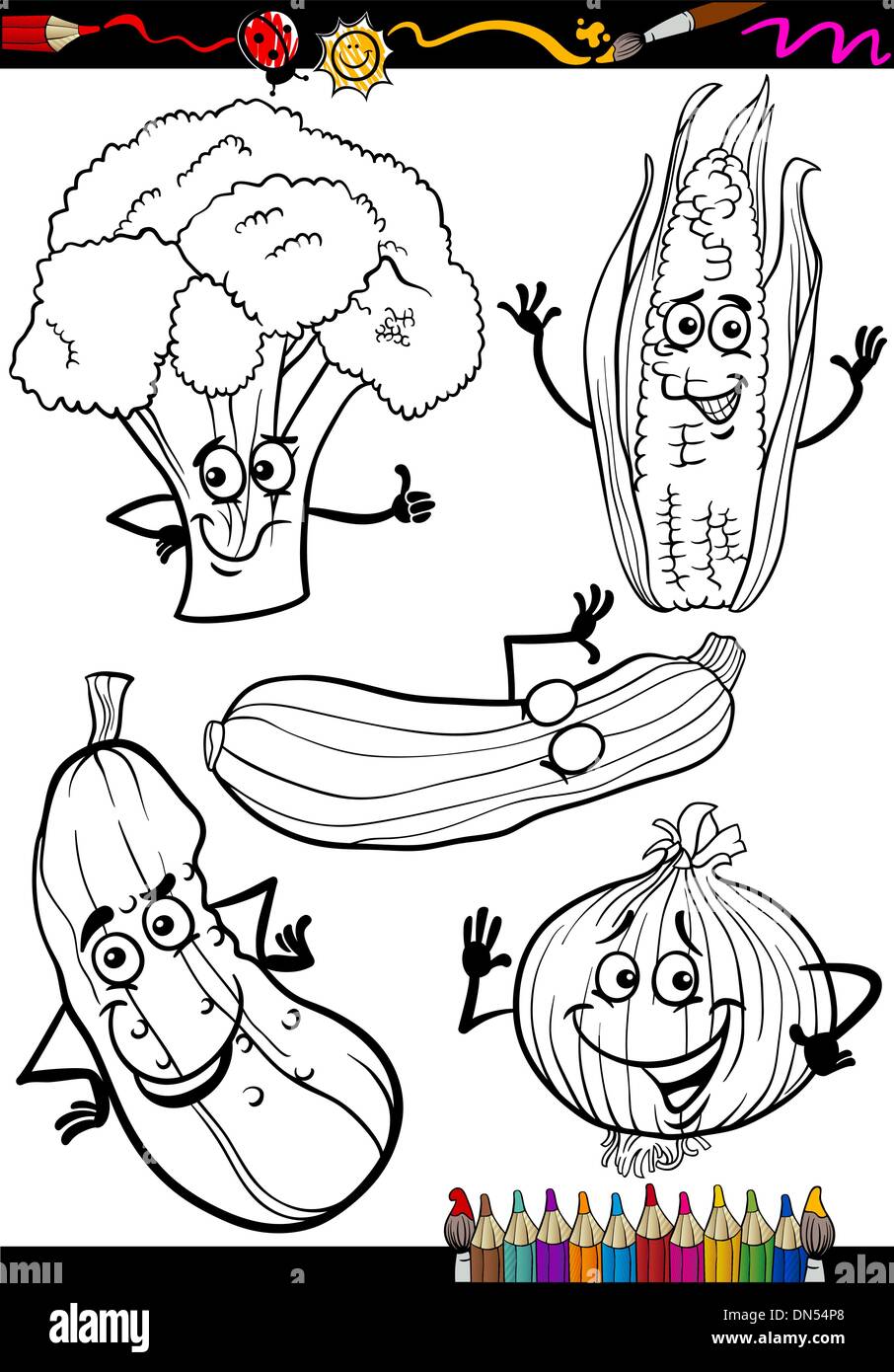 cartoon vegetables set for coloring book Stock Vector Image & Art - Alamy