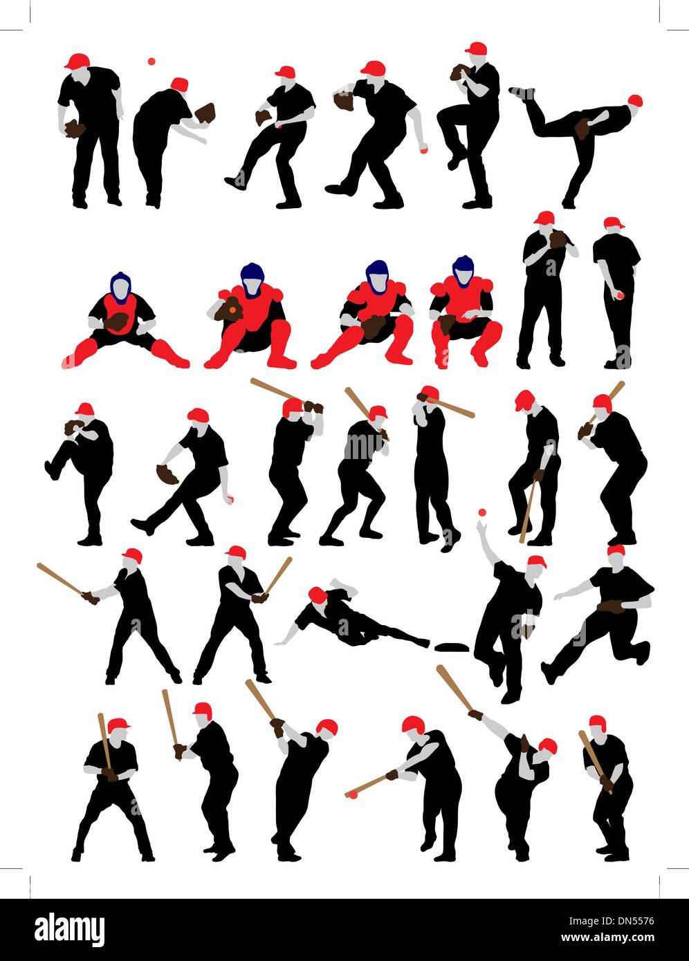 baseball silhouette set Stock Vector Image & Art - Alamy