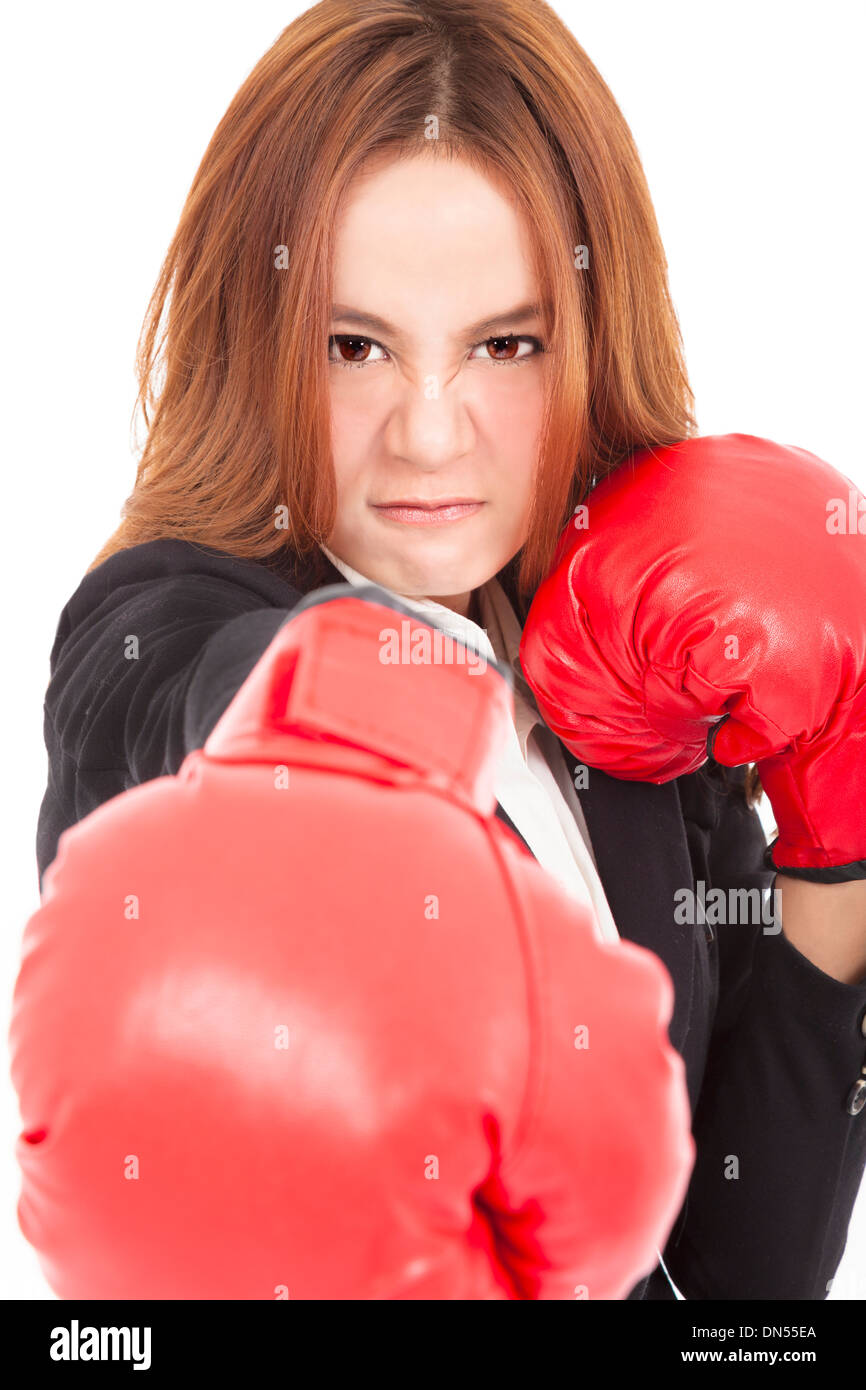 angry Businesswoman boxing punching towards and ready to fight Stock ...