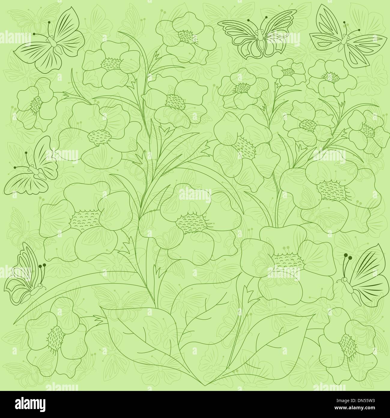 Abstract background flowers butterflies Stock Vector Images - Alamy