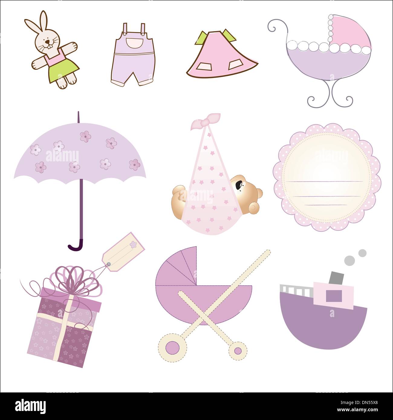 new baby gil items set isolated on white background Stock Vector Image ...