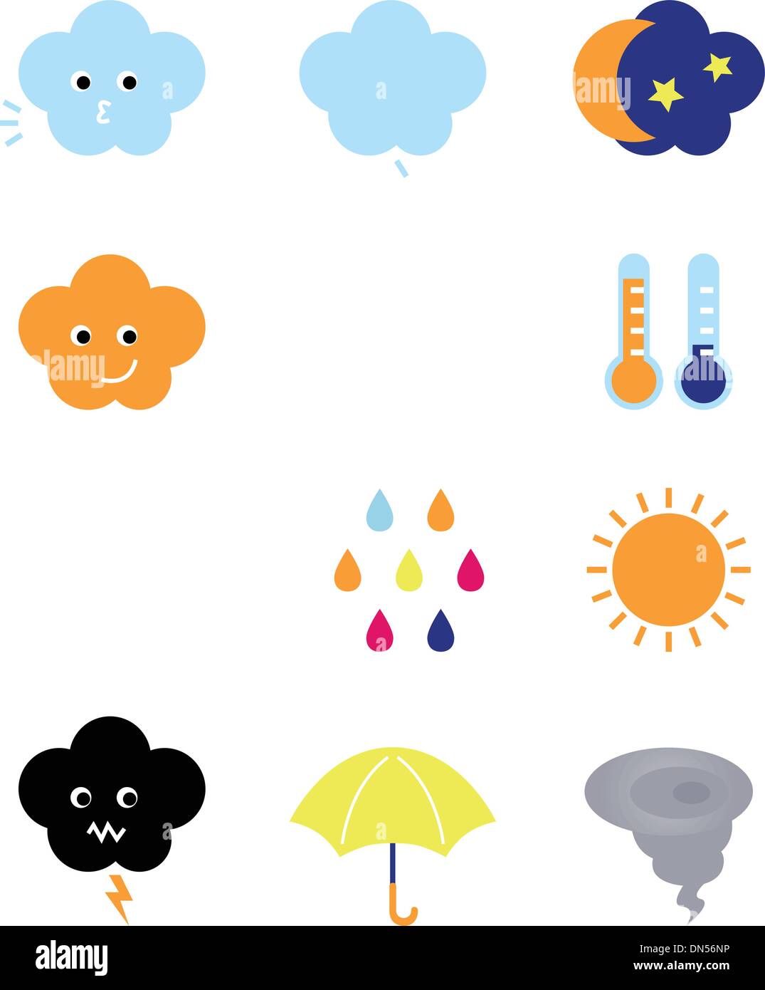 Weather cast cute elements set isolated on white Stock Vector Image ...