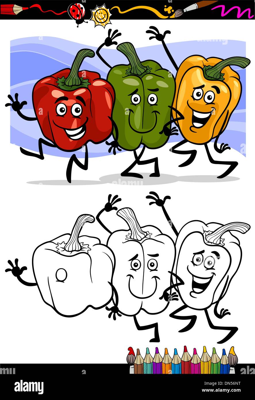 vegetables group cartoon for coloring book Stock Vector Image & Art - Alamy