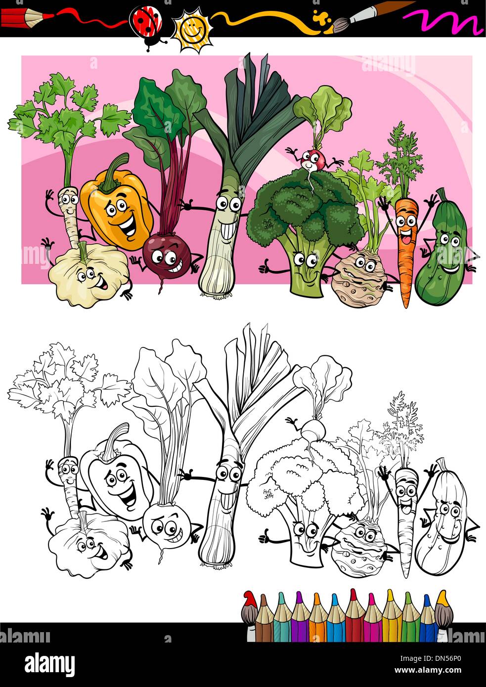 funny vegetables cartoon for coloring book Stock Vector Image & Art - Alamy