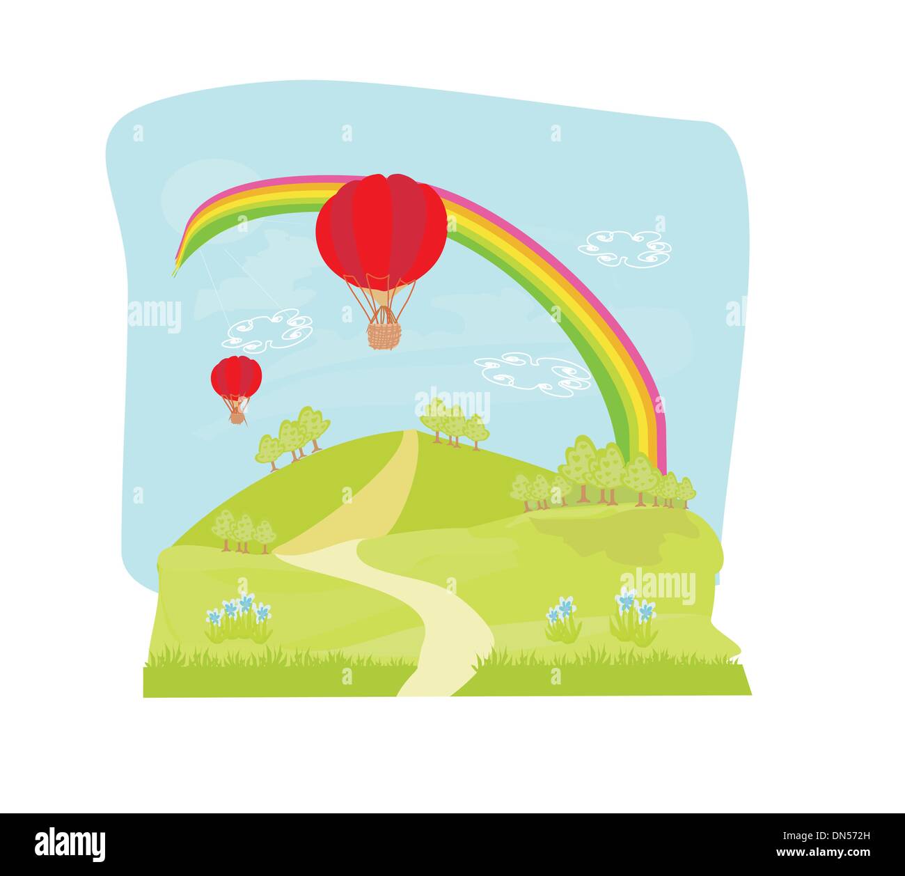Fantasy landscape with red, hot air balloons Stock Vector Image & Art ...