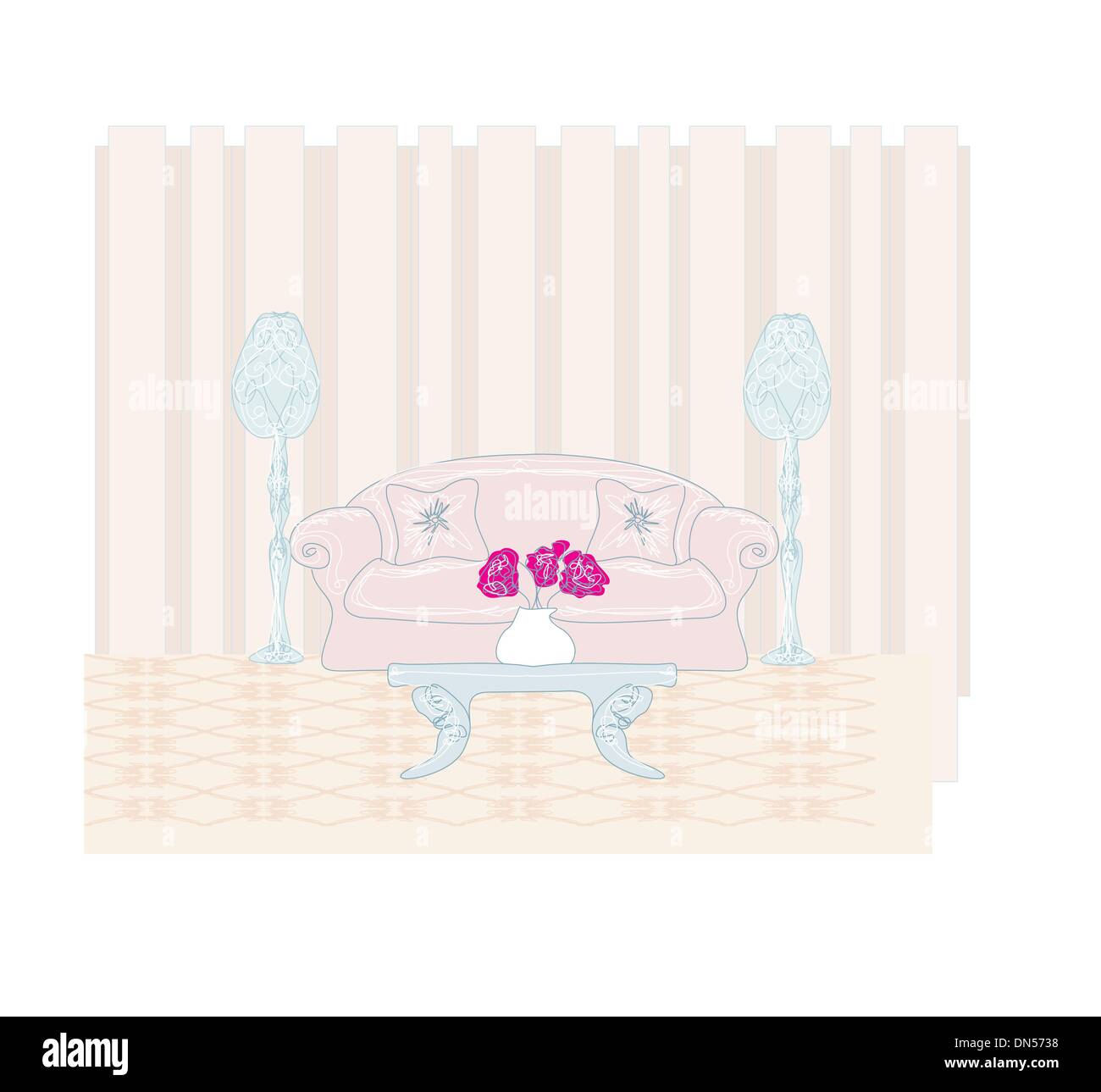 Fashionable interior of living room, doodle illustration Stock Vector ...