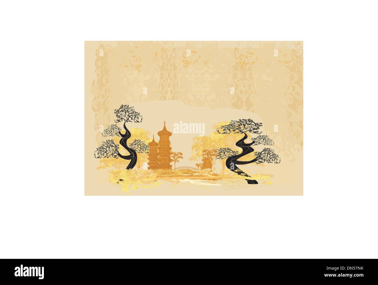 Chinese landscape - abstract ancient buildings Stock Vector Image & Art ...