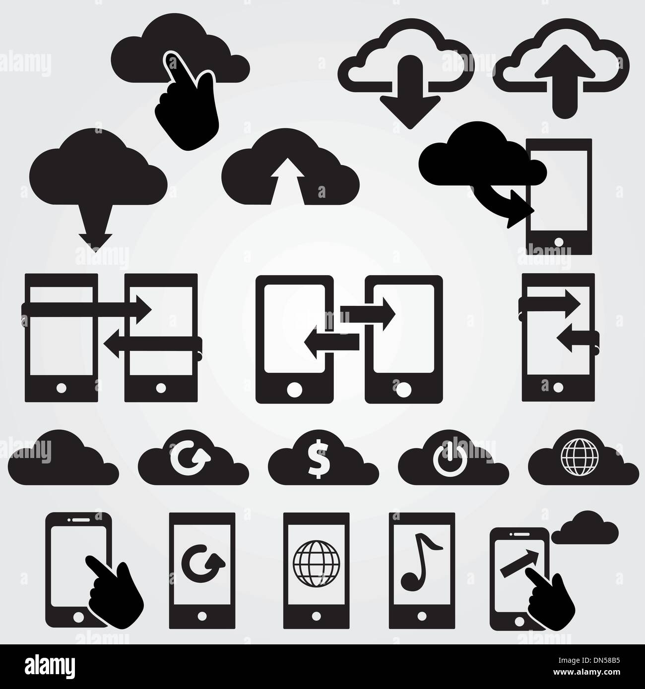 cloud app icon on mobile phone vector icons set Stock Vector Image ...