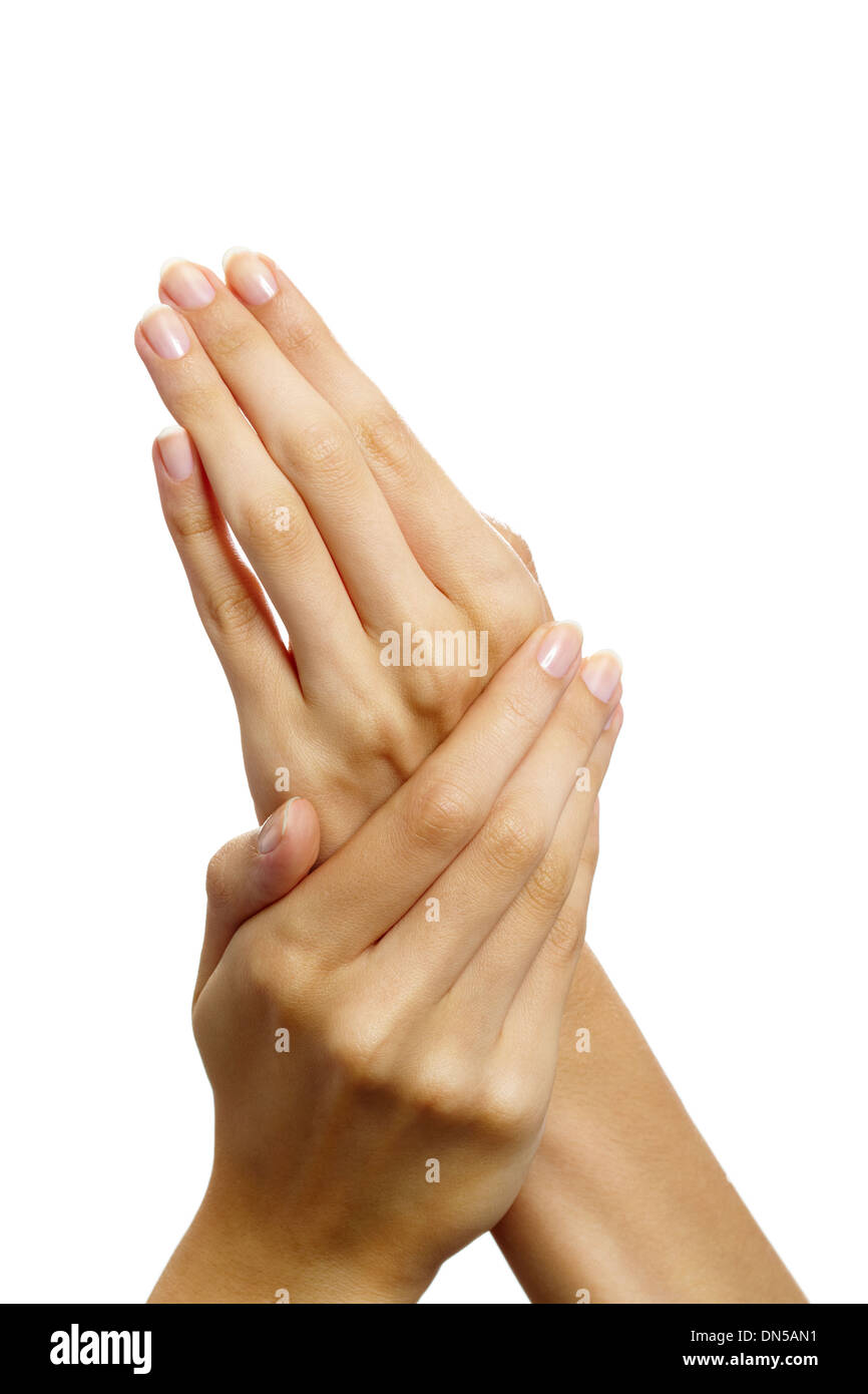 Image of female manicured hands on white background Stock Photo - Alamy