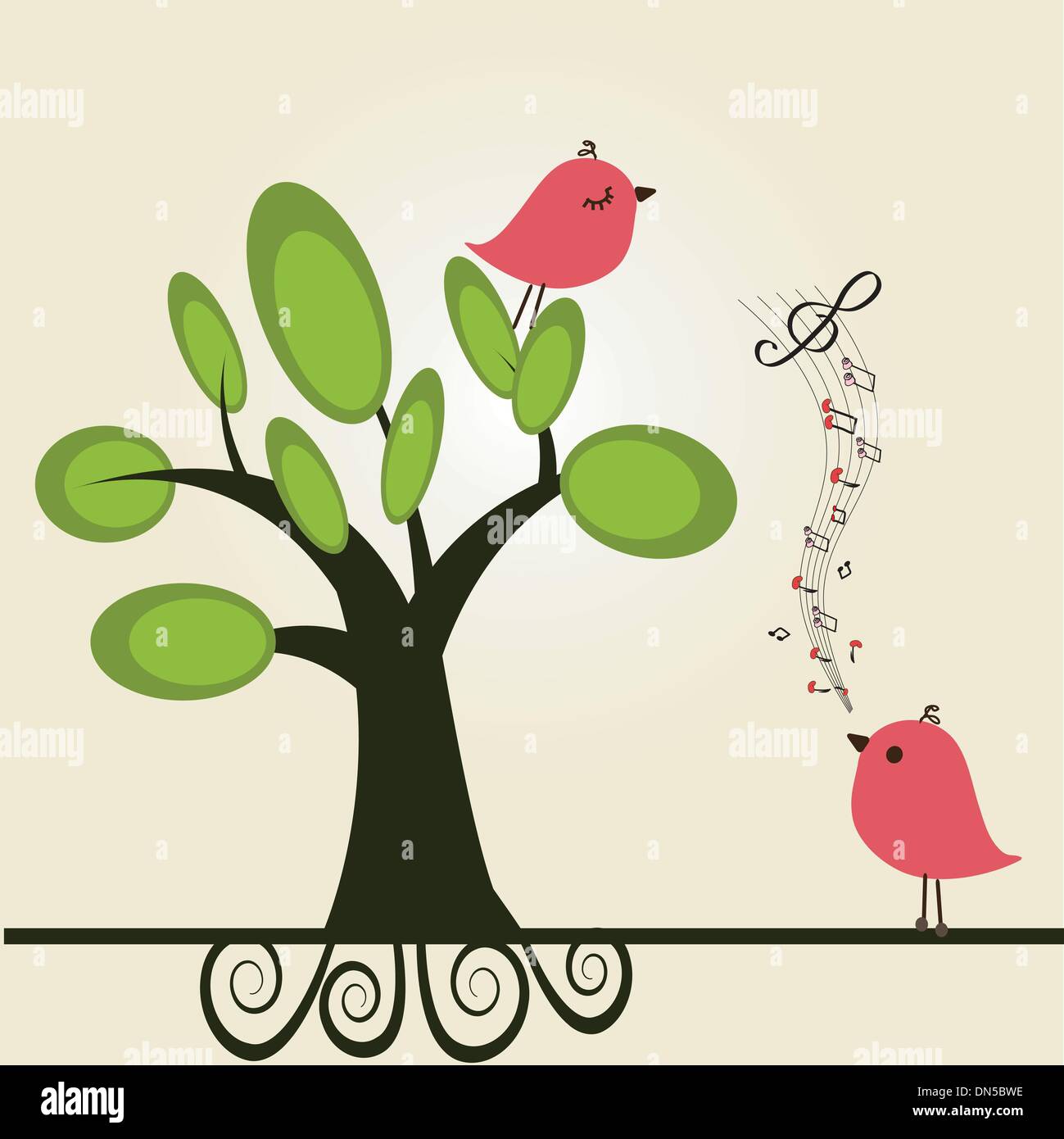 Vector cute floral spring birds illustration Stock Vector Image & Art ...