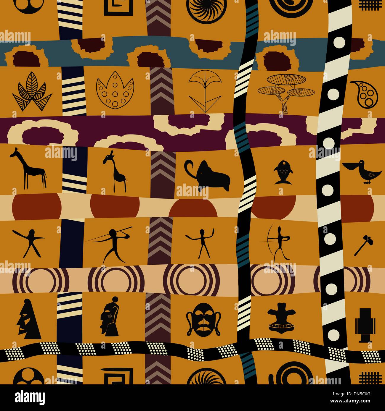 Tribal seamless pattern with graphic flowers and animals Stock Vector ...