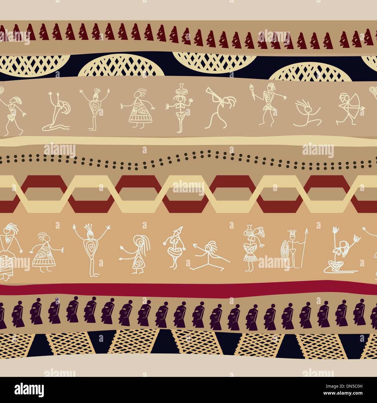 Seamless tribal pattern with silhouettes of the primitive peopl Stock ...