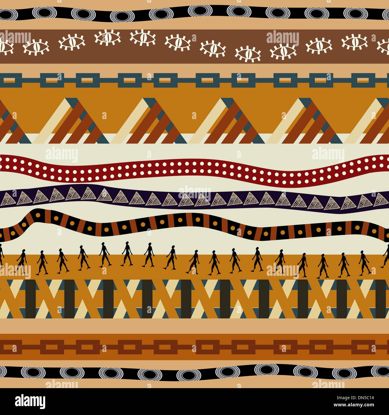 Seamless pattern with ethnic patterns and shapes of people Stock Vector ...