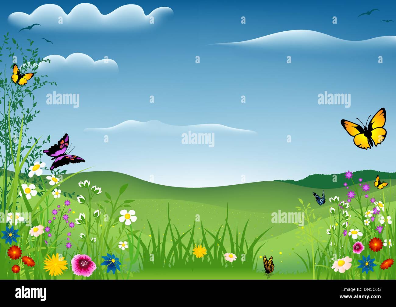 Spring Landscape with Butterflies Stock Vector Image & Art - Alamy