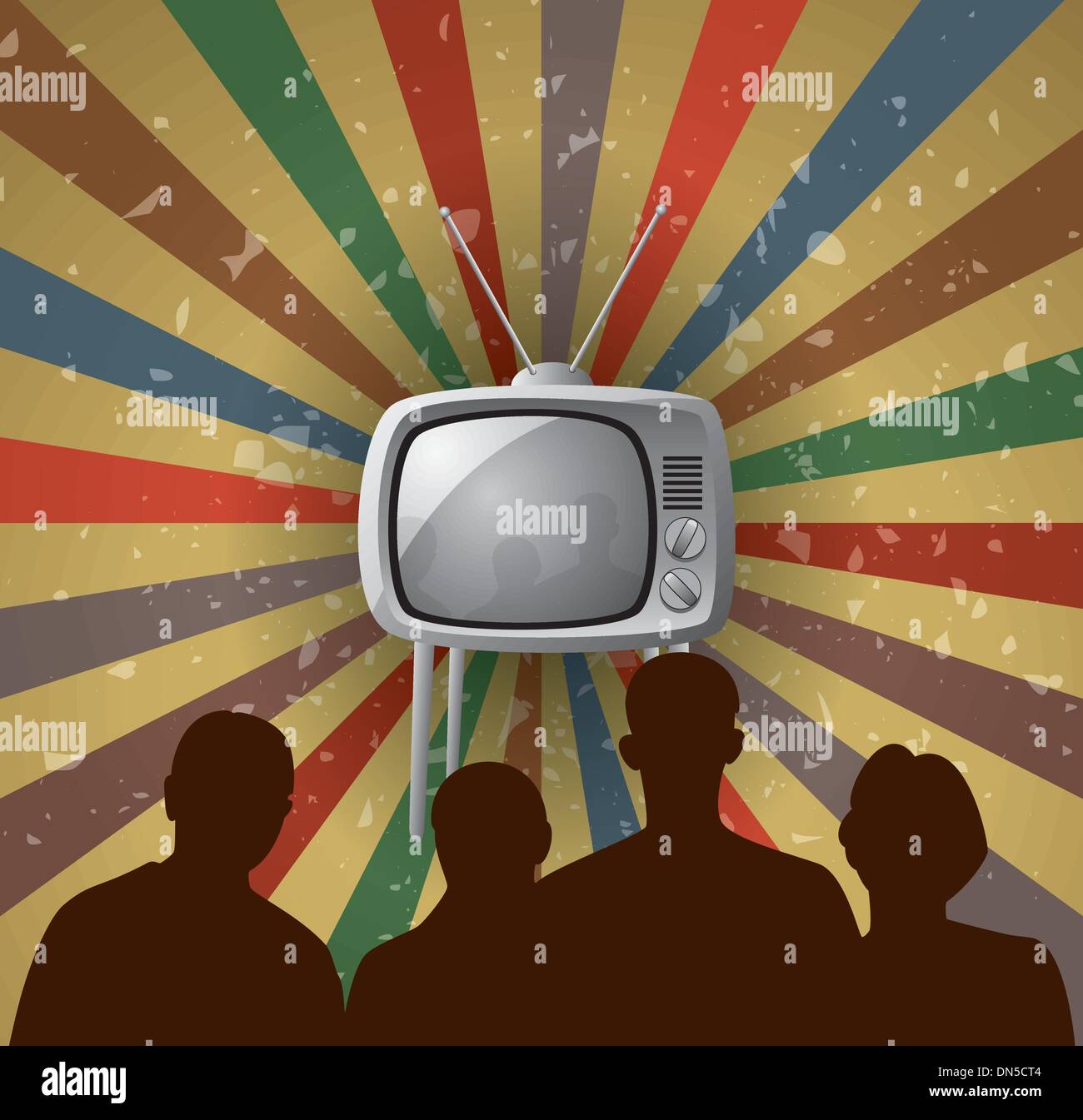 vector family watching retro tv set Stock Vector Image & Art - Alamy