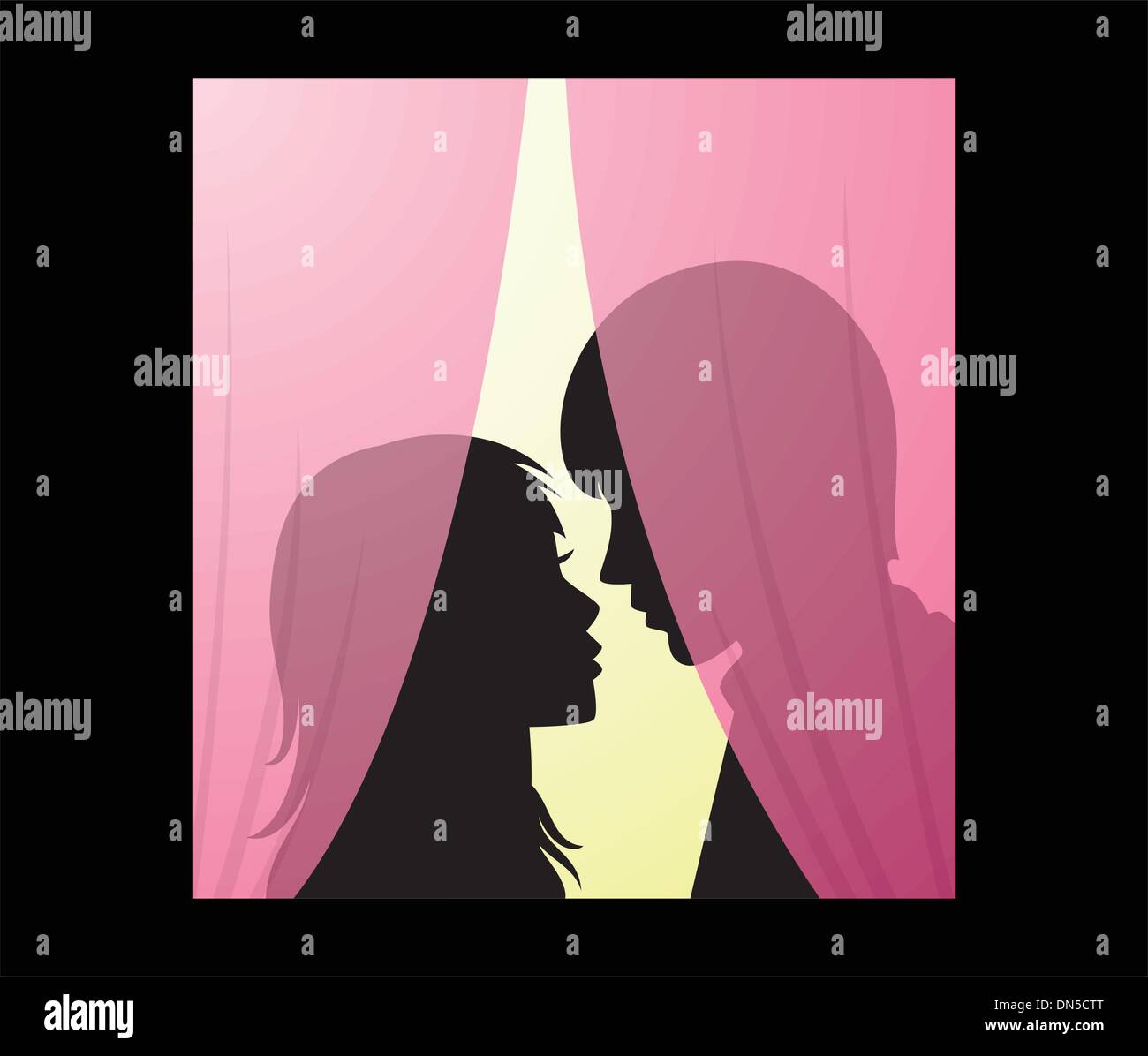 Silhouette Woman Behind Curtain Stock Vector Images Alamy