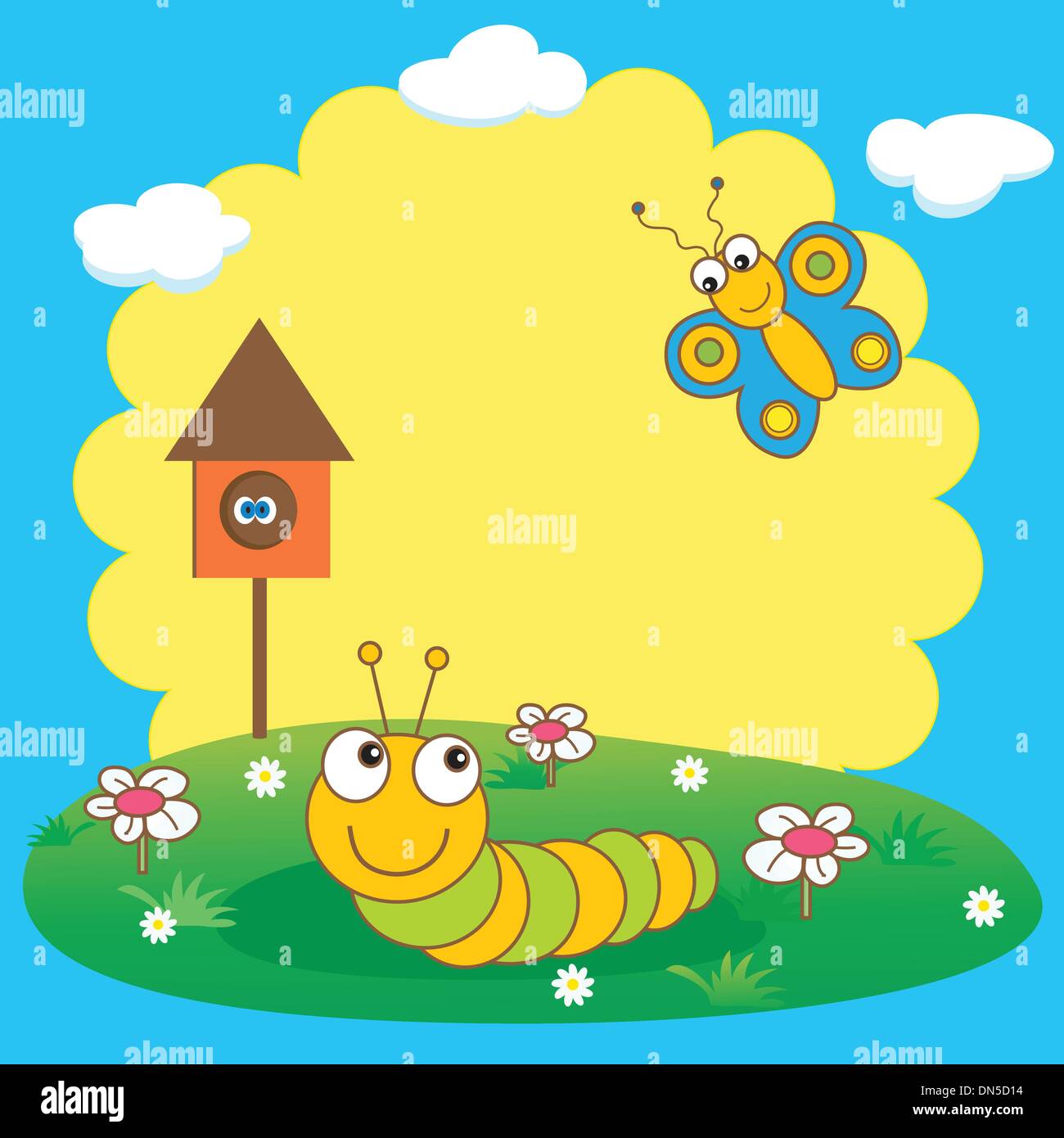 Cute spring card with caterpillar and butterfly Stock Vector Image ...