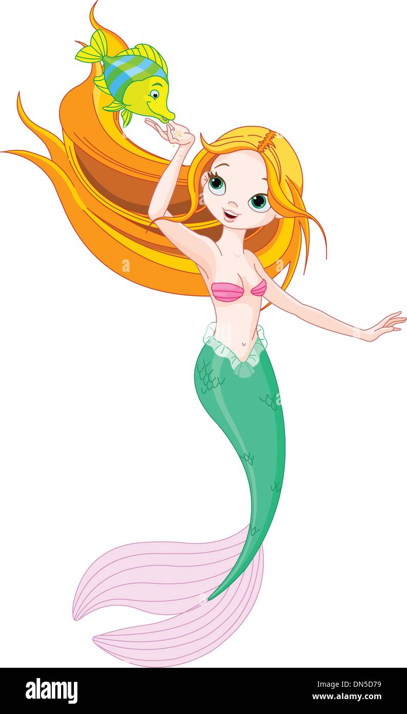 Mermaid feeding the fish Stock Vector Image & Art - Alamy