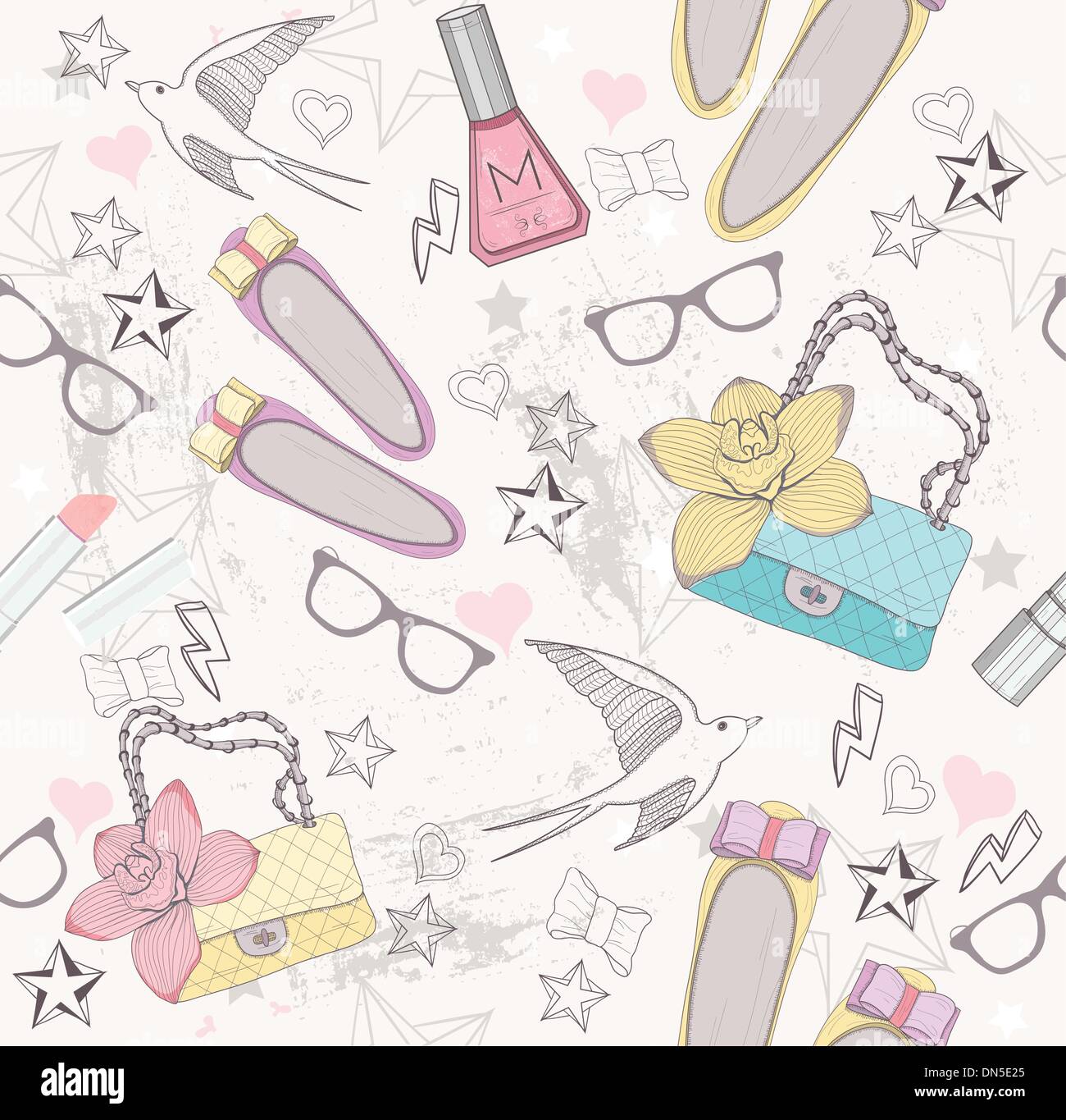 Cute fashion seamless pattern for girls. Pattern with shoes Stock ...