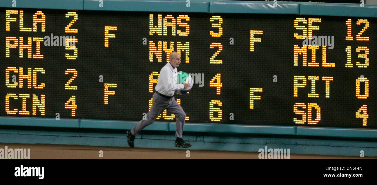 Sep 22, 2006; Los Angeles, CA, USA; MLB Baseball: A security guard runs ...