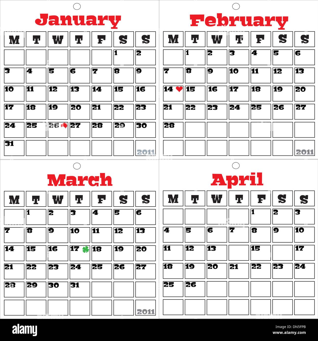 April calendar page months Stock Vector Images - Alamy