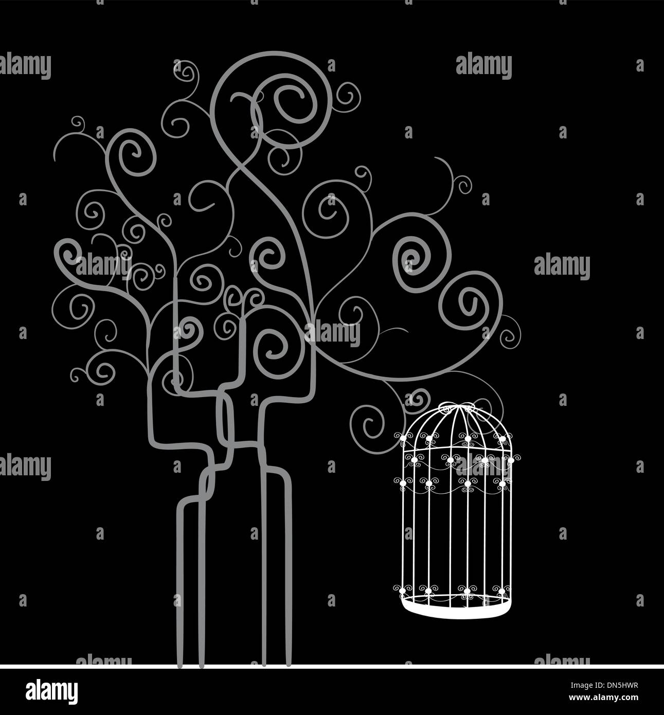 Swirl tree bird cage Stock Vector Image & Art - Alamy