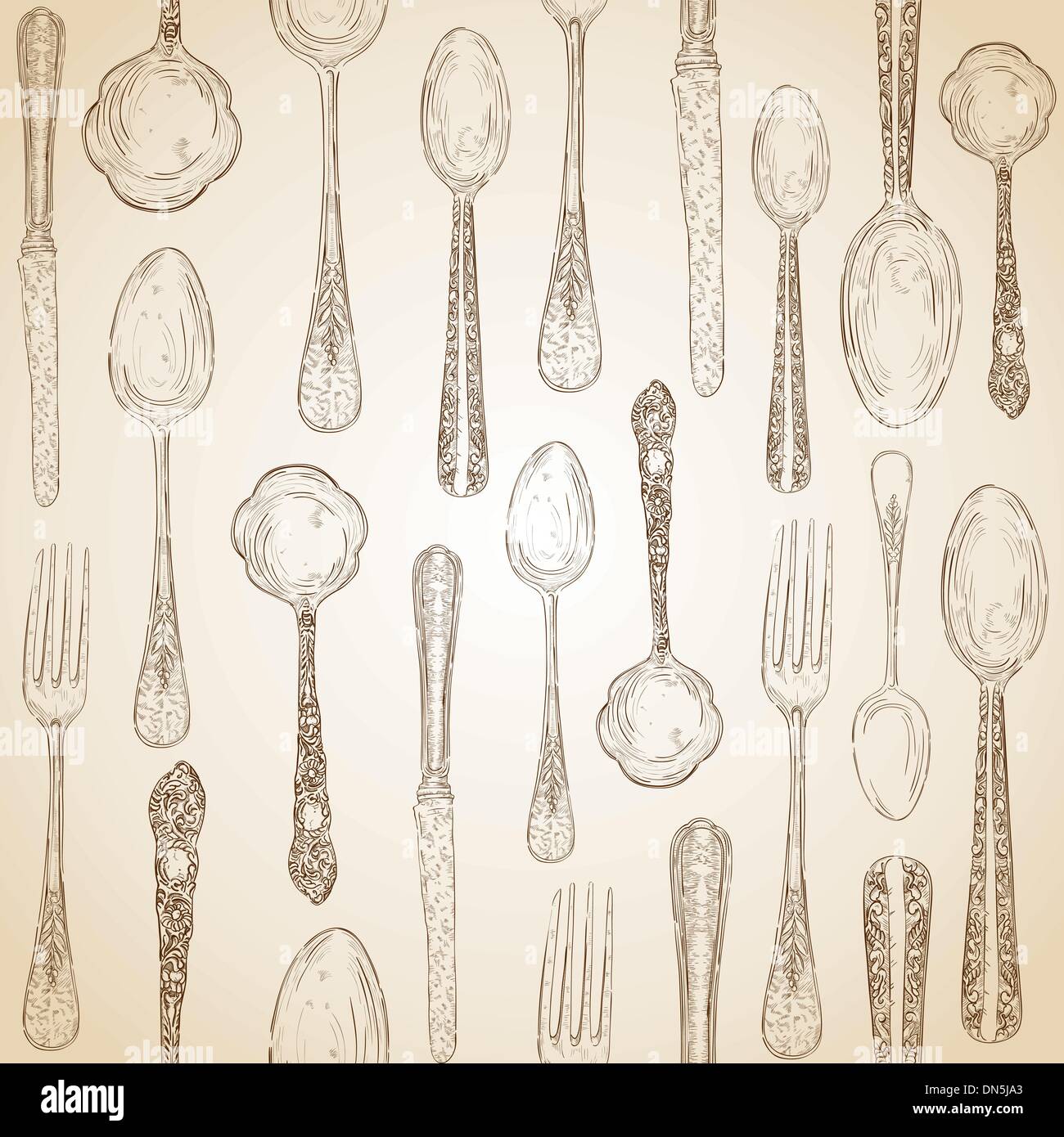 Hand drawn silverware icons seamless pattern Stock Vector Image & Art ...