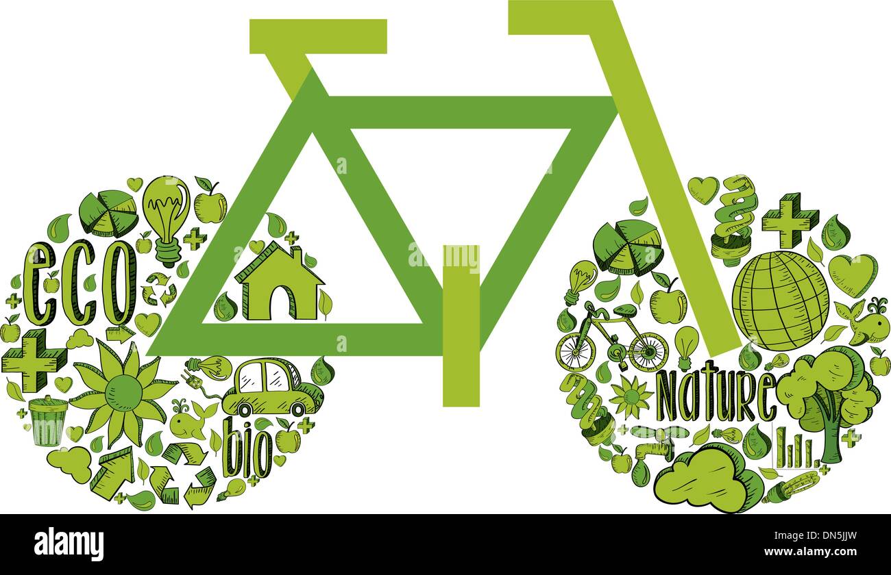 Green Bicycle with environmental icons Stock Vector Image & Art - Alamy