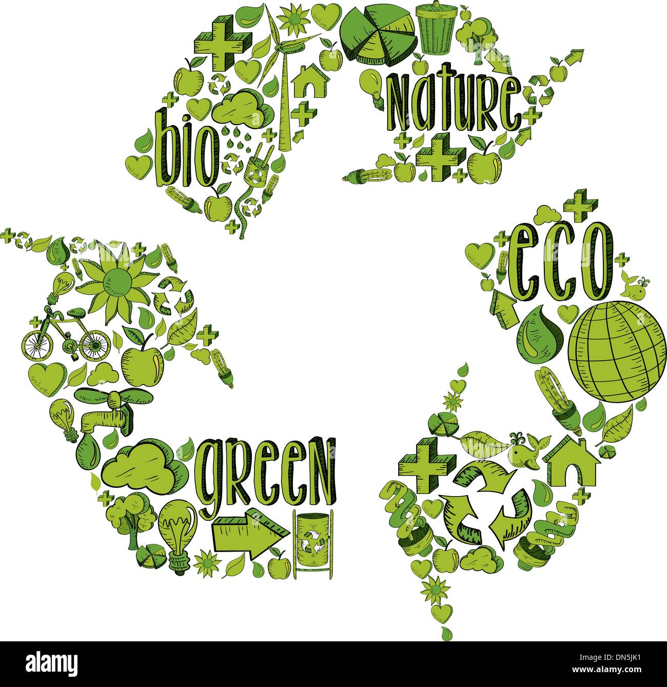 Green recycling symbol with environmental icons Stock Vector Image ...