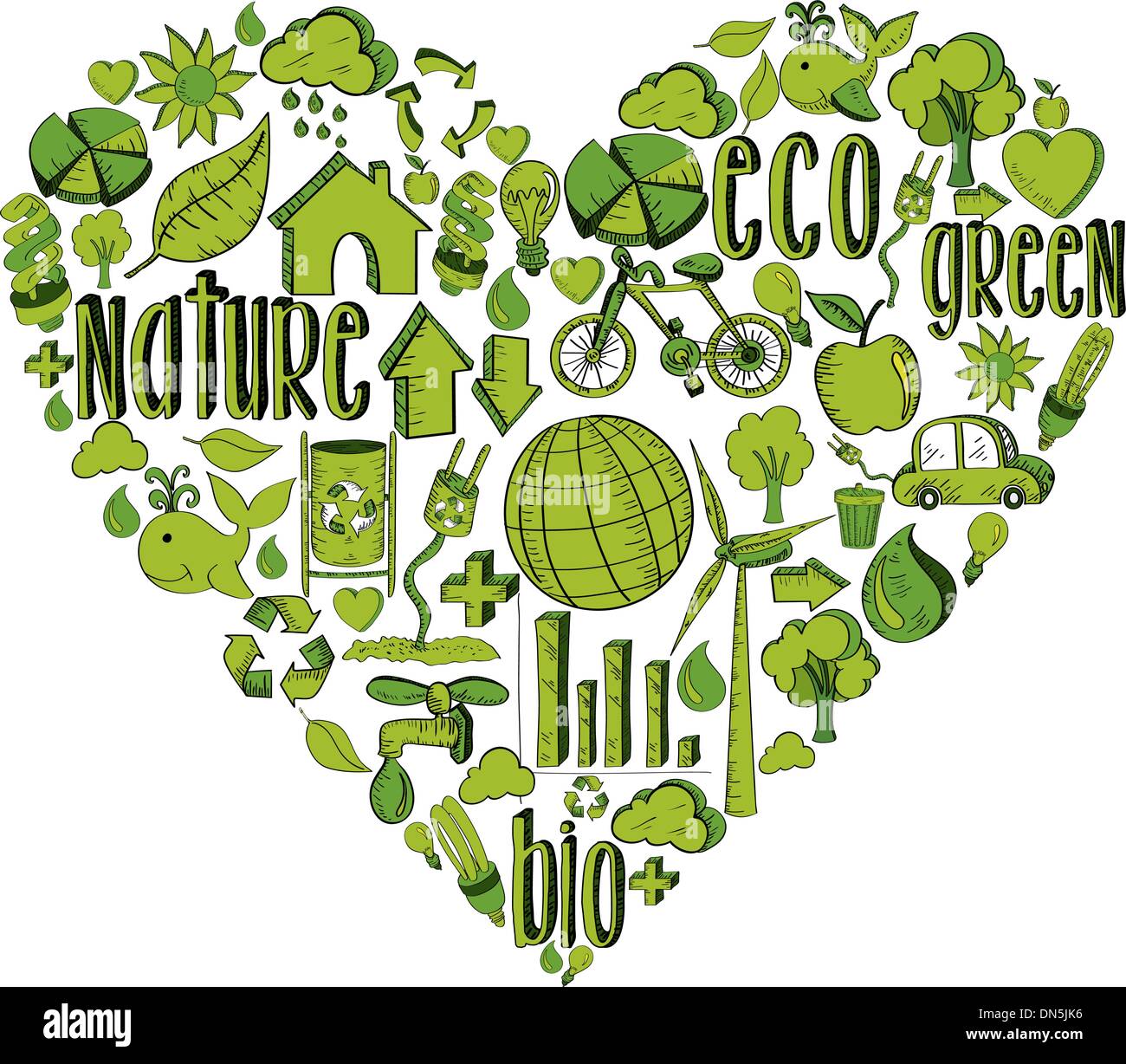 Green heart with environmental icons Stock Vector Image & Art - Alamy
