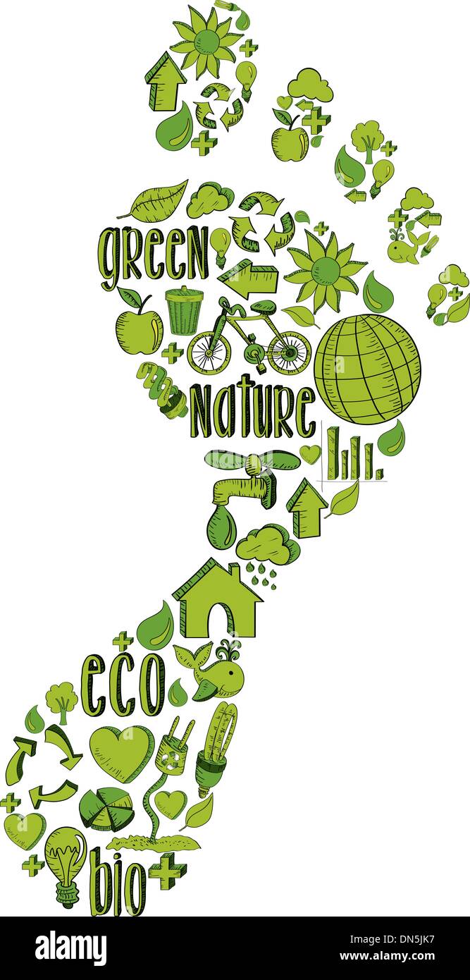 Green foot print with environmental icons Stock Vector Image & Art - Alamy