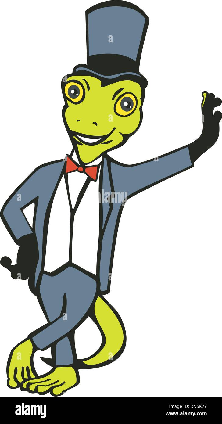 cartoon gecko with top hat bow tie tuxedo standing Stock Vector Image ...