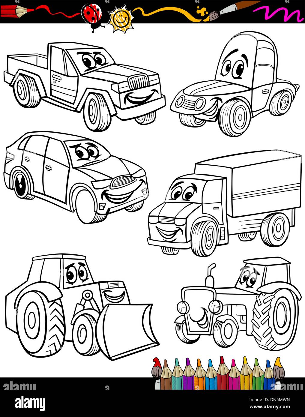 cartoon vehicles set for coloring book Stock Vector Image & Art - Alamy