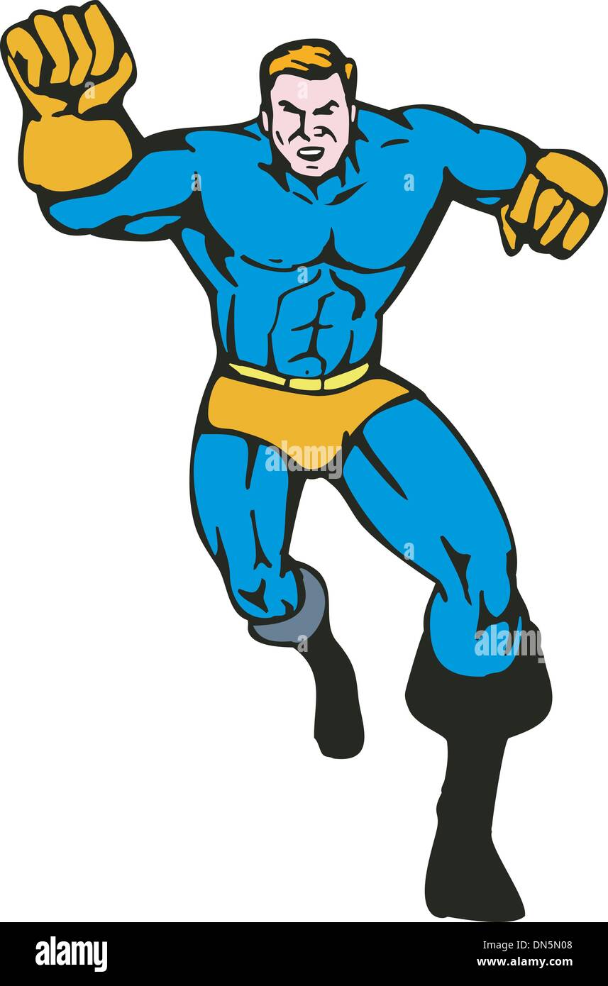 cartoon super hero running punching Stock Vector Image & Art - Alamy