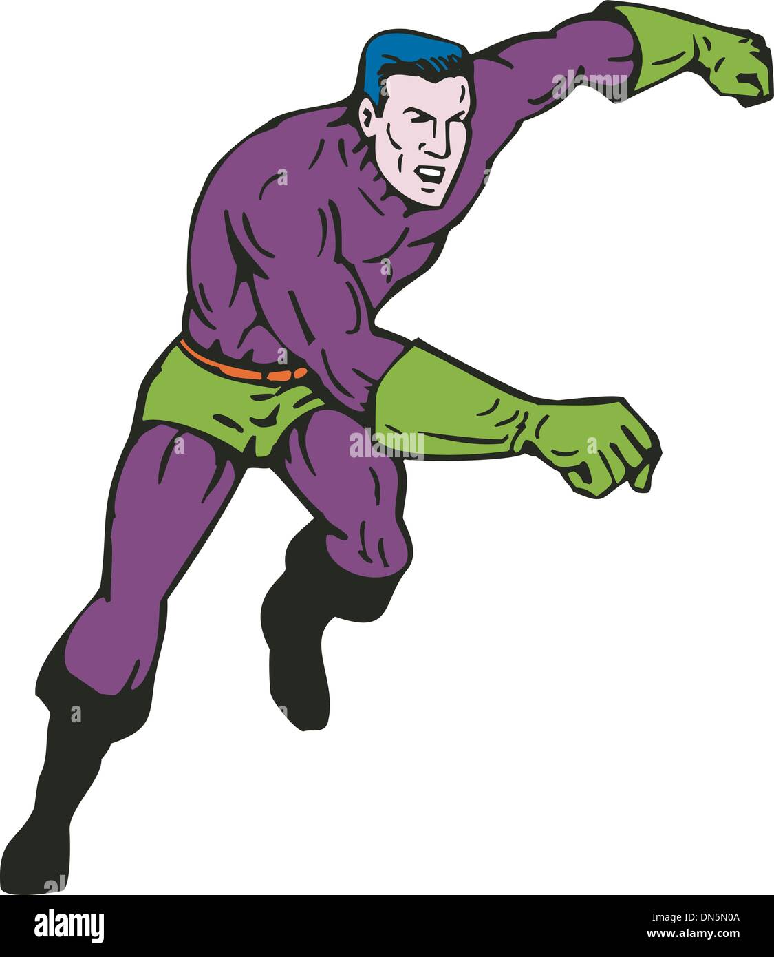 cartoon super hero running punching Stock Vector Image & Art - Alamy