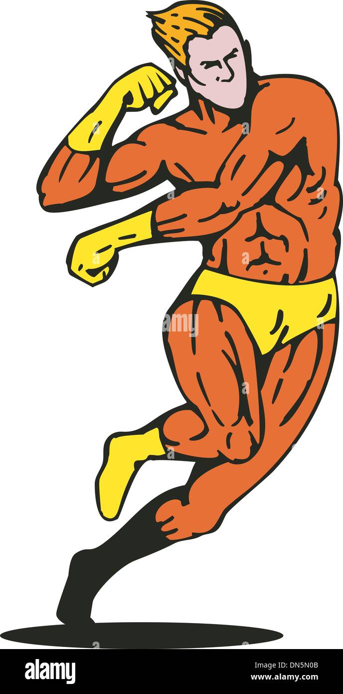Cartoon super hero running punching Stock Vector Images - Alamy