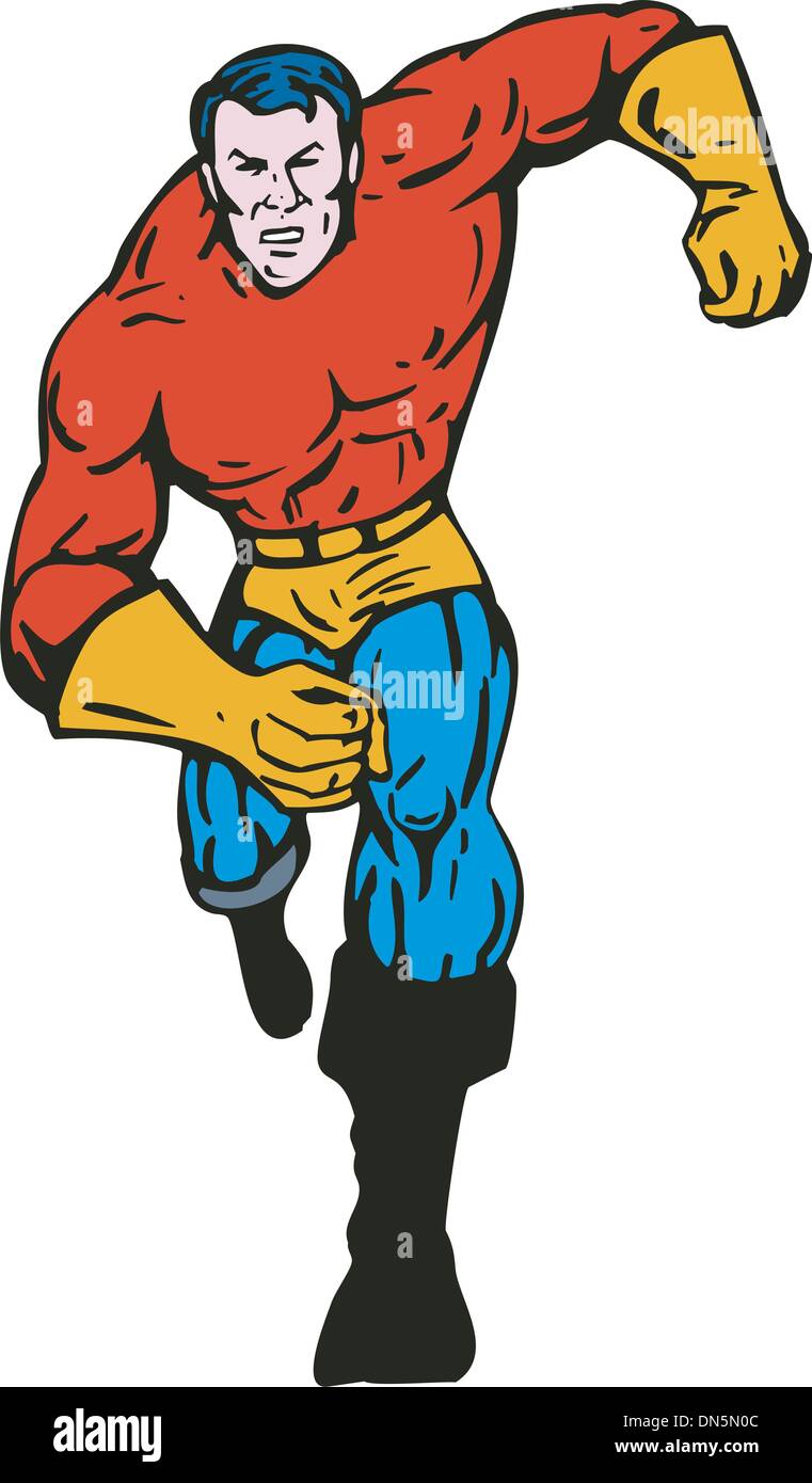 cartoon super hero running punching Stock Vector Image & Art - Alamy