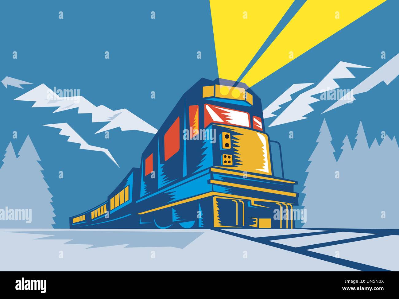 diesel train locomotive retro winter scene Stock Vector Image & Art - Alamy