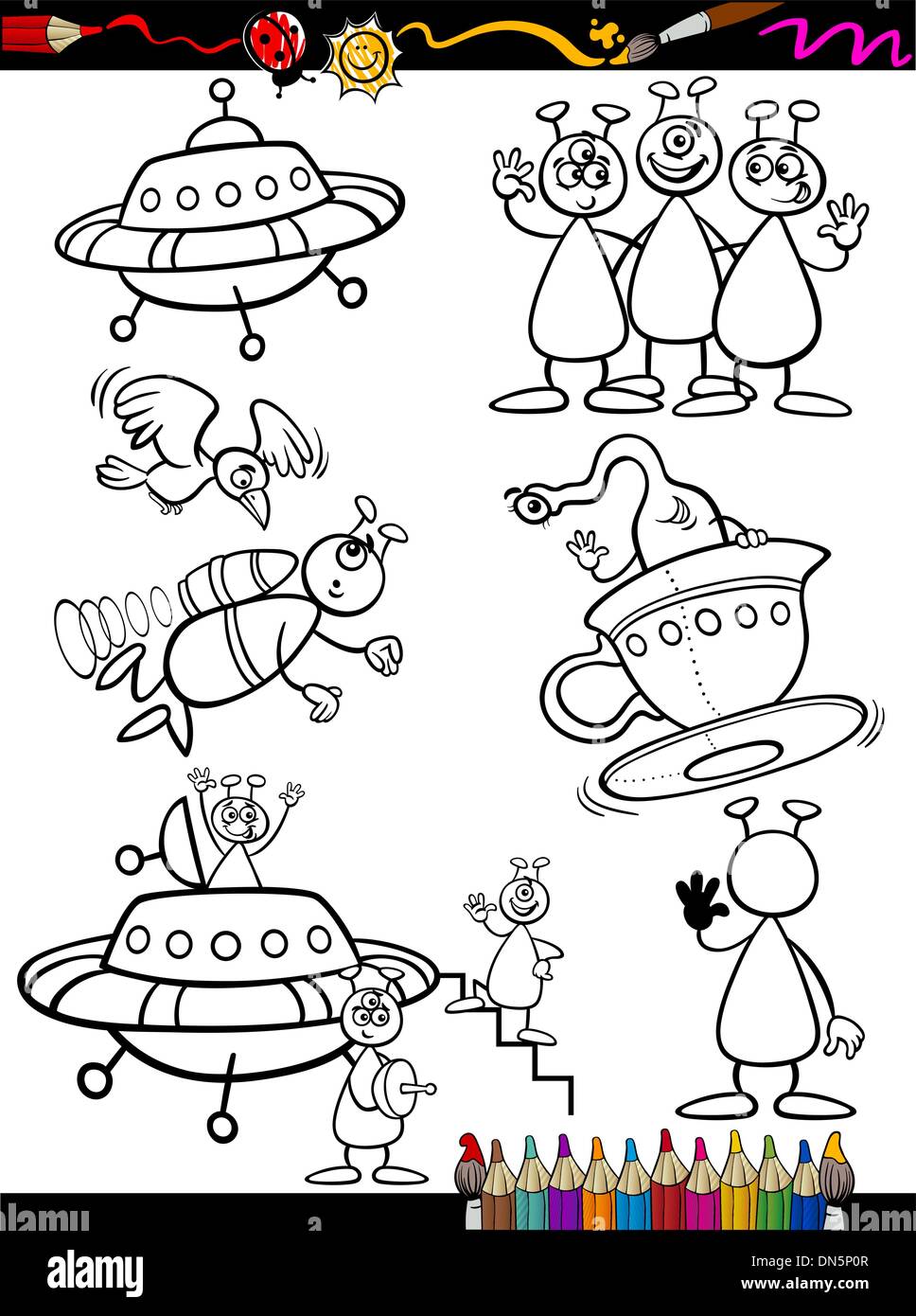 Aliens Cartoon Set for coloring book Stock Vector Image & Art - Alamy
