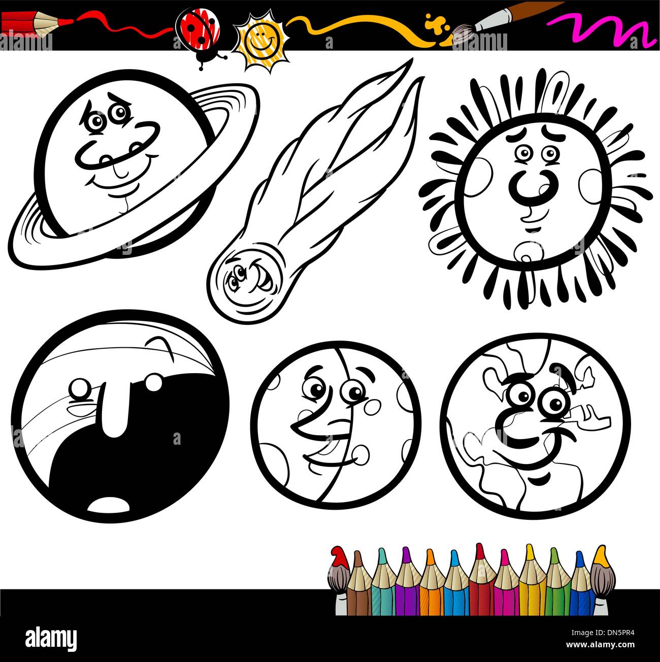 Cartoon Planets and Orbs coloring page Stock Vector Image & Art - Alamy