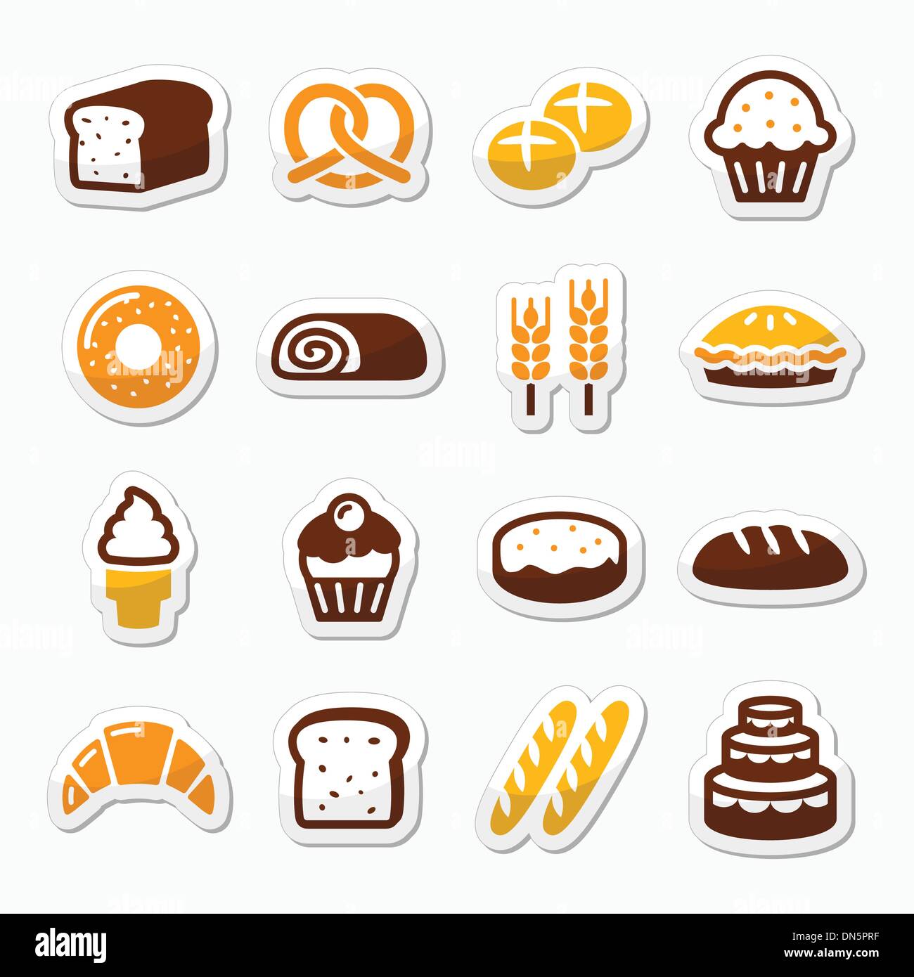 Bakery, pastry icons set - bread, donut, cake, cupcake Stock Vector ...