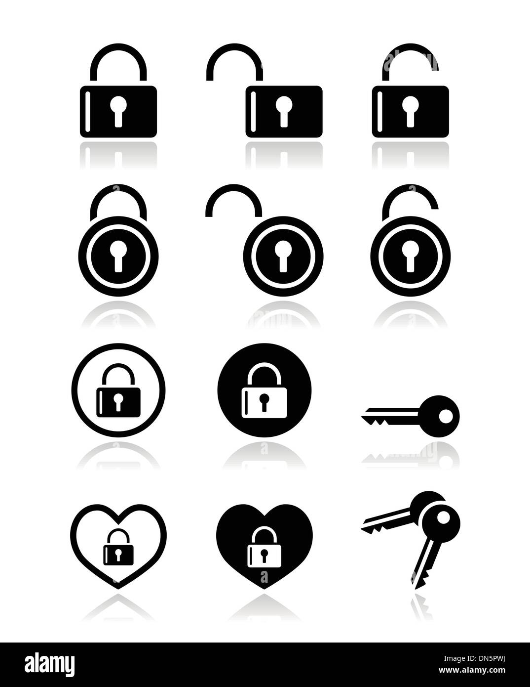 Password protection icons set Black and White Stock Photos & Images - Alamy