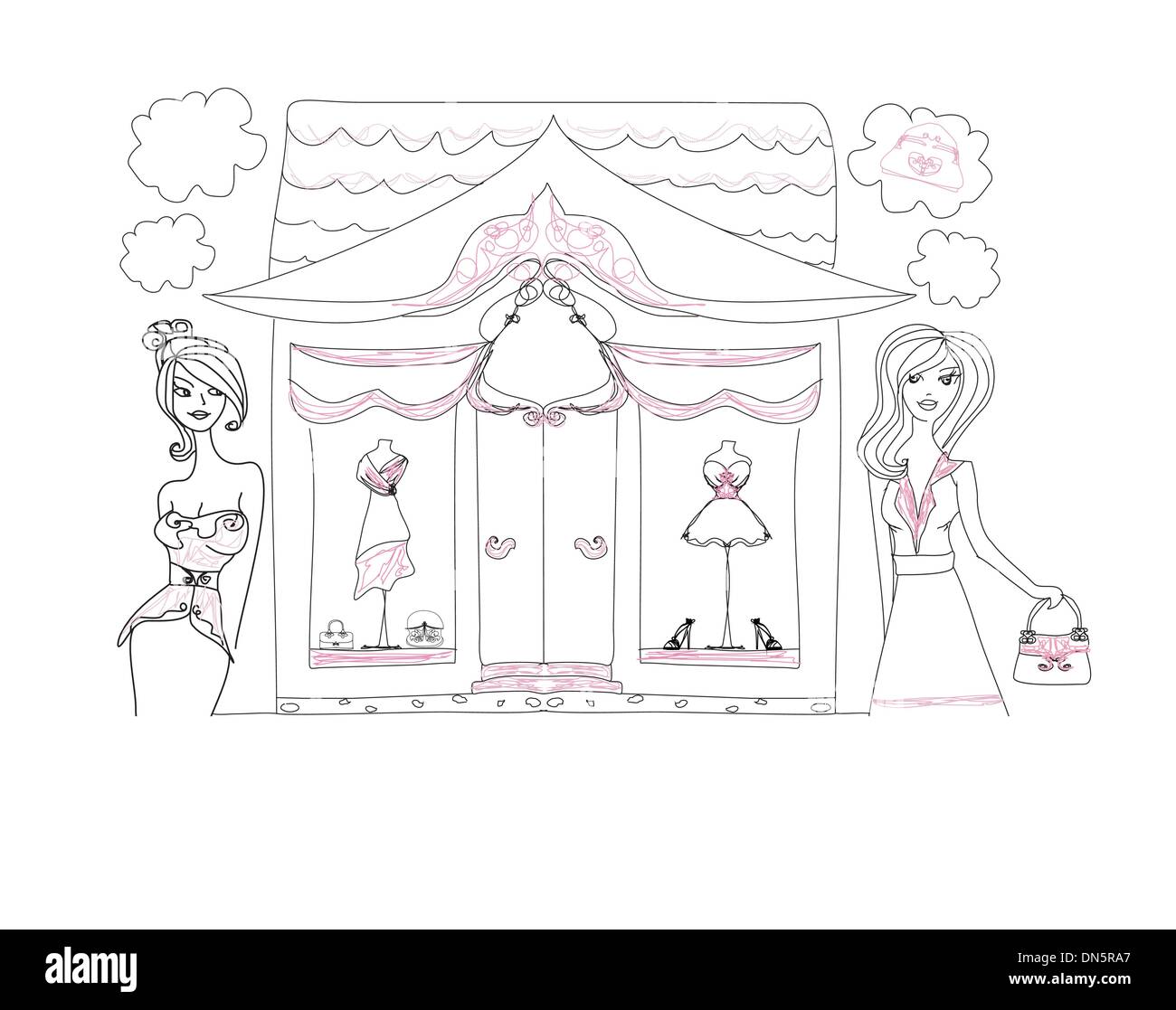 Stylish girls shopping , doodle illustration Stock Vector Image & Art ...